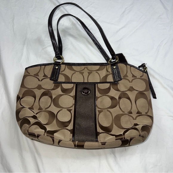 Coach | Bags | Coach Signature Logo Canvas Brown Tote Bag F2899 Inner ...